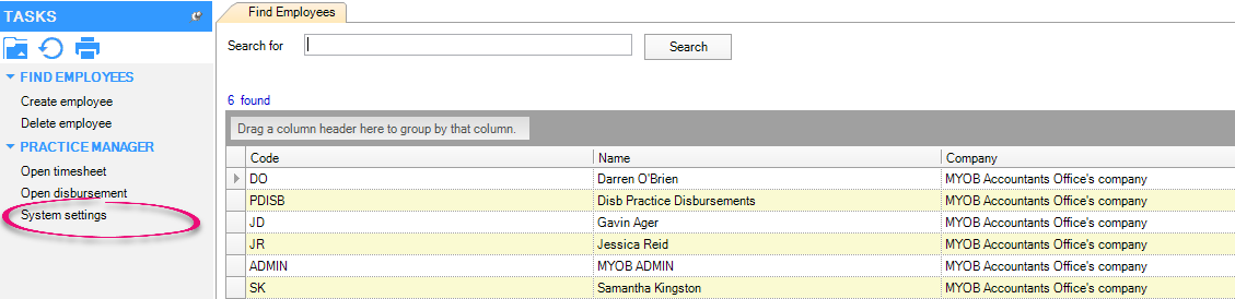 Timesheet User Settings/System Settings